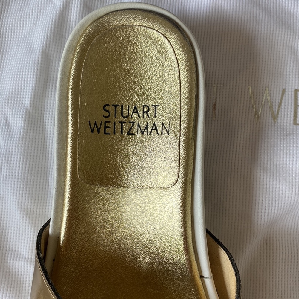 Stuart Weitzman Golden Leather Comfort Lift Slides - Gem